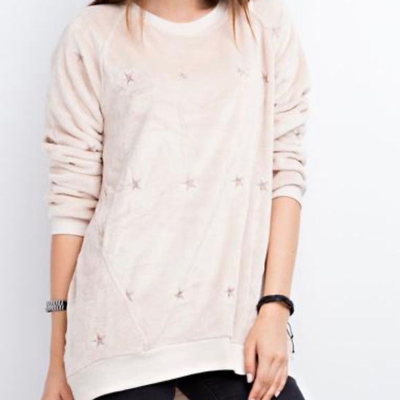 easel | Tops | Easel Plush Cream Embroidered Star Sweatshirt S | Poshmark
